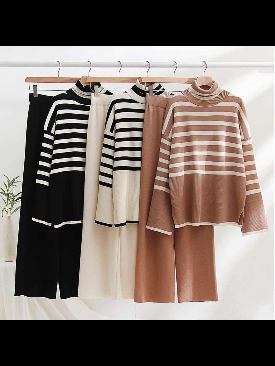 Sn-95 Winter 2 Piece Sweater Set Solid Casual Knitwear Women Knitted ...