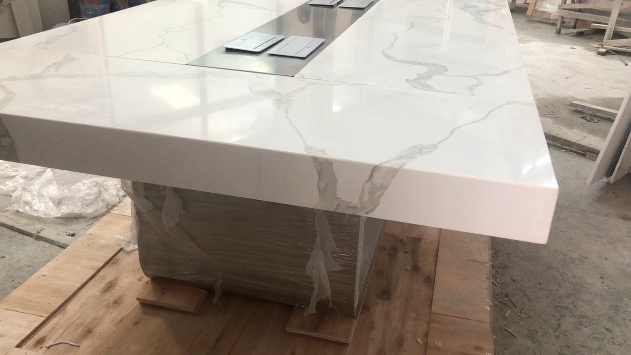 Conference Room Table Design Office White Quartz Stone Corians Marble ...
