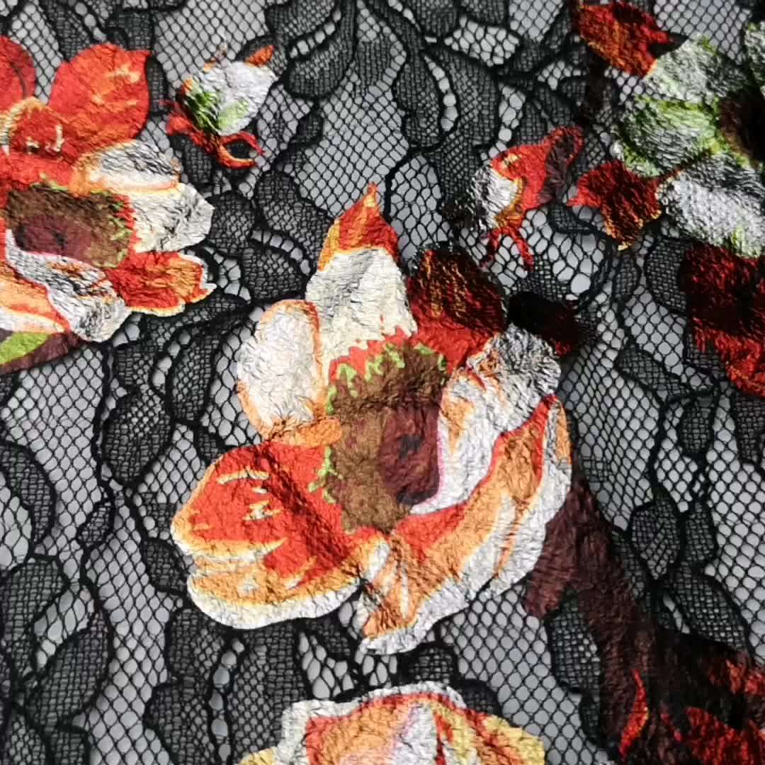 Fabric Foil Lace 70%cotton 30%nylon Multicoloured Flower 3d Digital ...