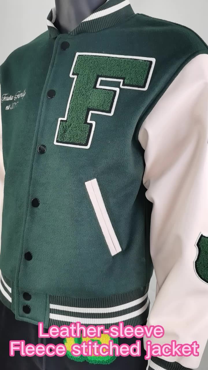 Customize Wool College Varsity Jacket Men Leather Sleeve Plain Green ...