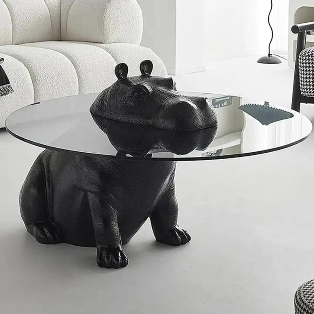 Creative Hippopotamus Italian Style Living Room Glass Round Tea Table ...