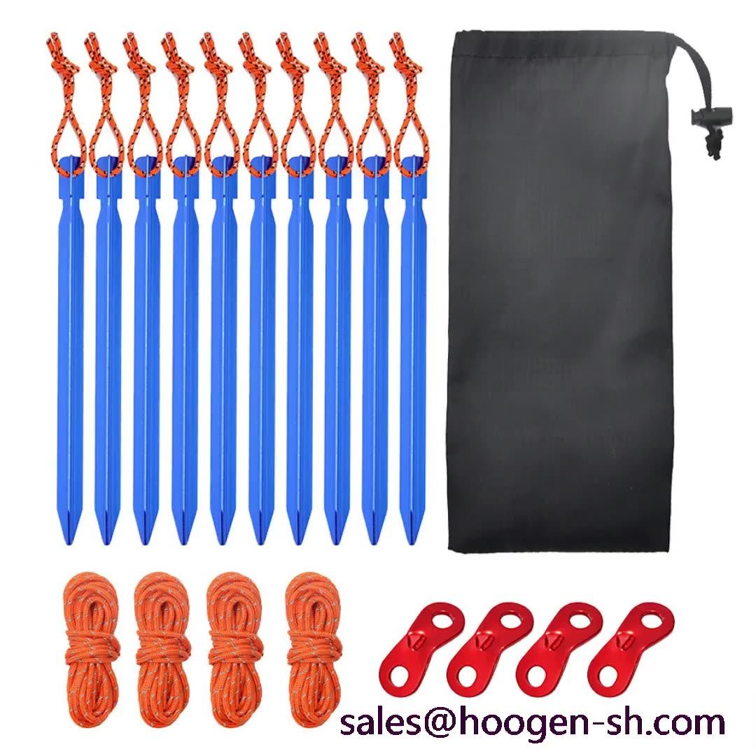 Custom 18cm Triangle Aluminum Alloy 7001 Tent Stakes With A Rope On End ...