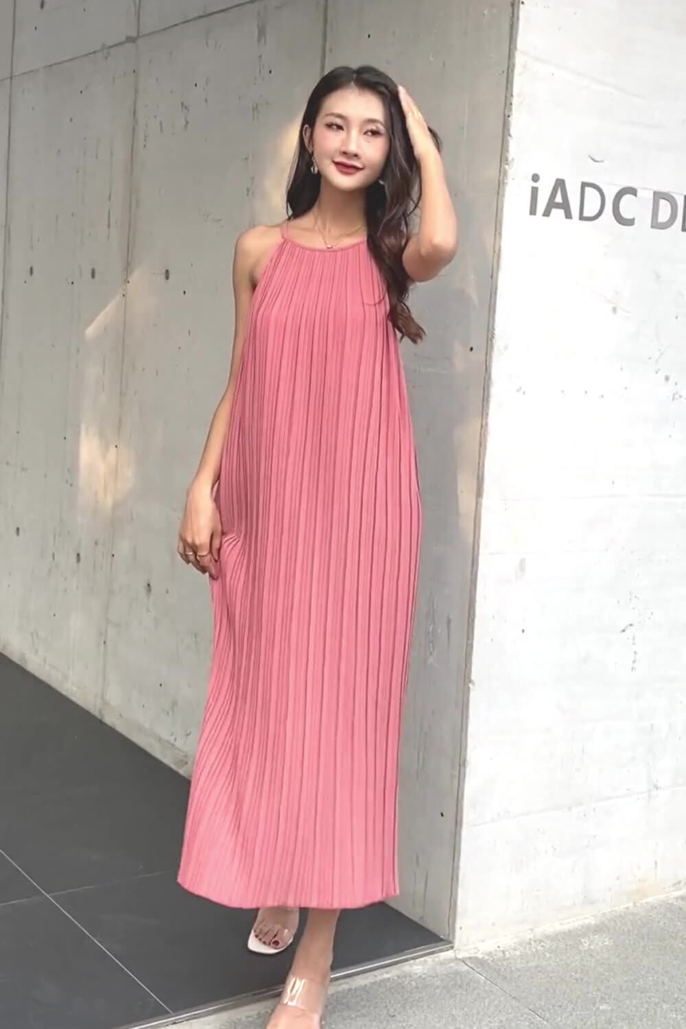 Halter Pleated Sleeveless Maxi Dress Summer Freesize O-neck Pleated ...