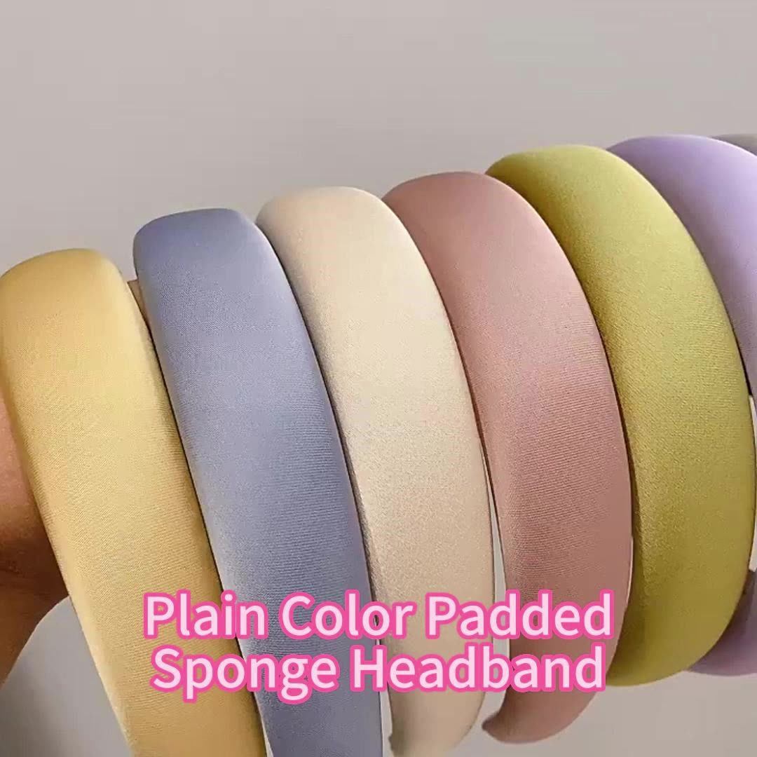 Plain Color Padded Sponge Headband Fashion Simple Sponge Padded Satin ...