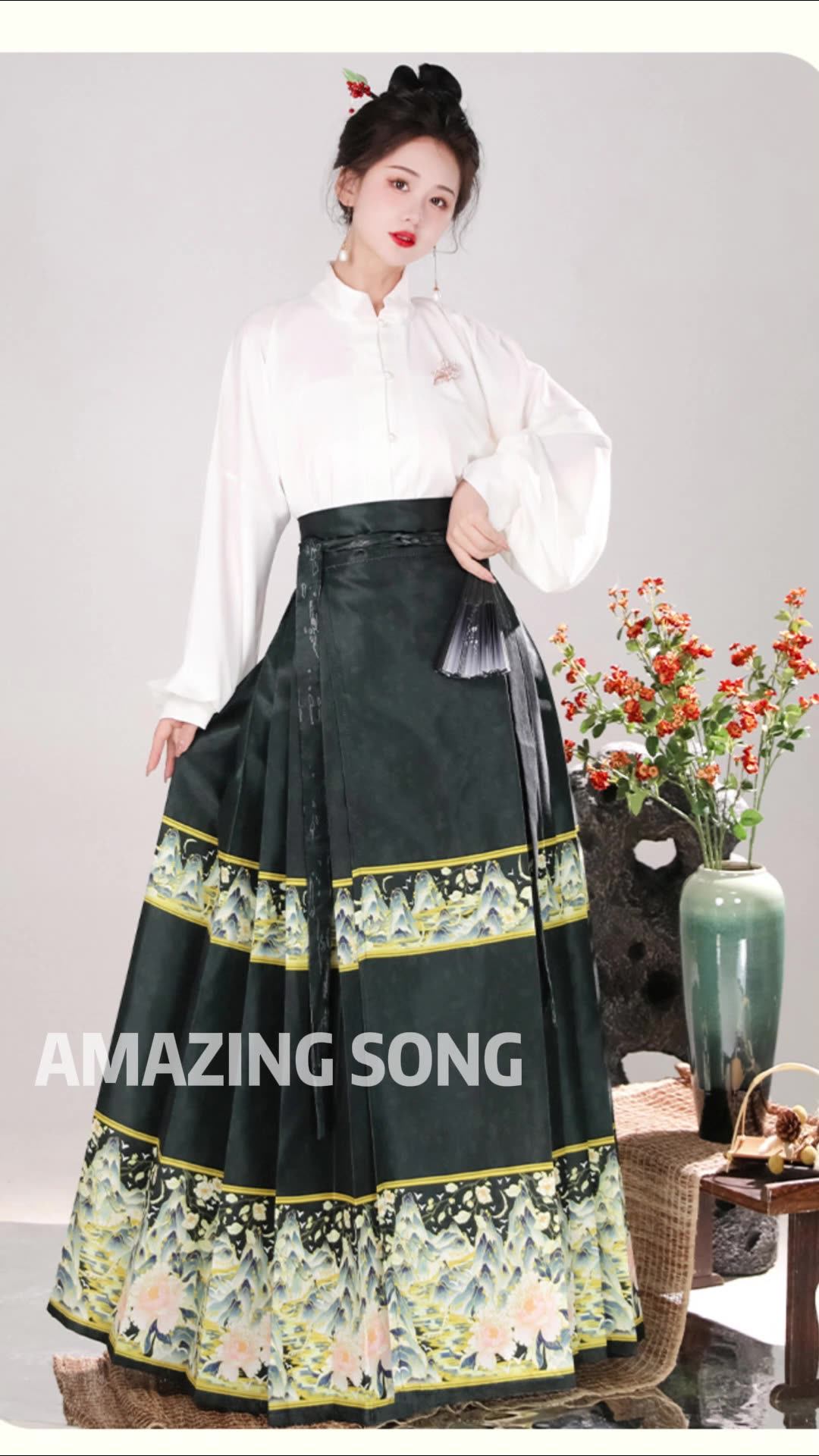 Original Hanfu Skirt Chinese Style Costume Mamianqun Ming Dynasty Red ...