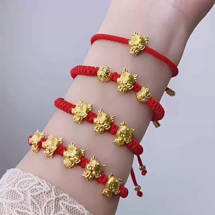 Cute Dragon Beads Red Rope Bracelet Adjustable Chinese Style Hand Rope ...