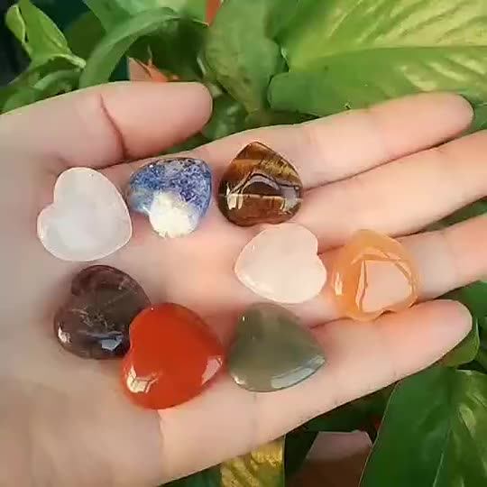 20mm Natural Stone Puffy Healing Crystal Heart Pendant For Jewelry ...