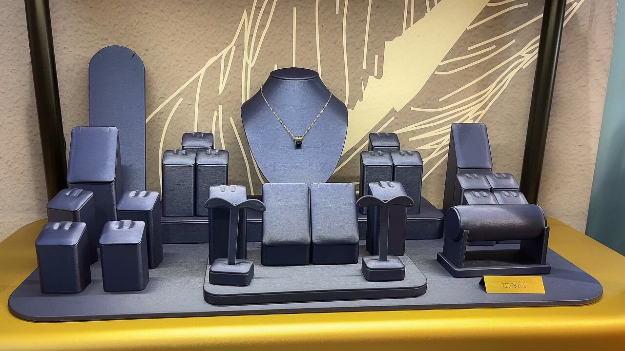 Jinsky Custom Design Jewelry Display Set Luxury Classic Blue Pu Leather ...