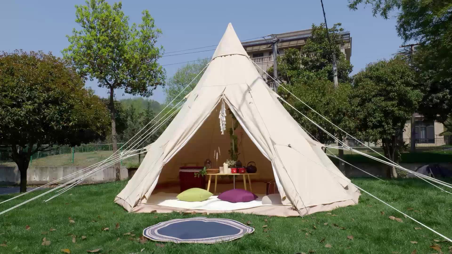 New Design Canvas Pyramid Tent Outdoor Camping Tipi Tent Big Teepee ...