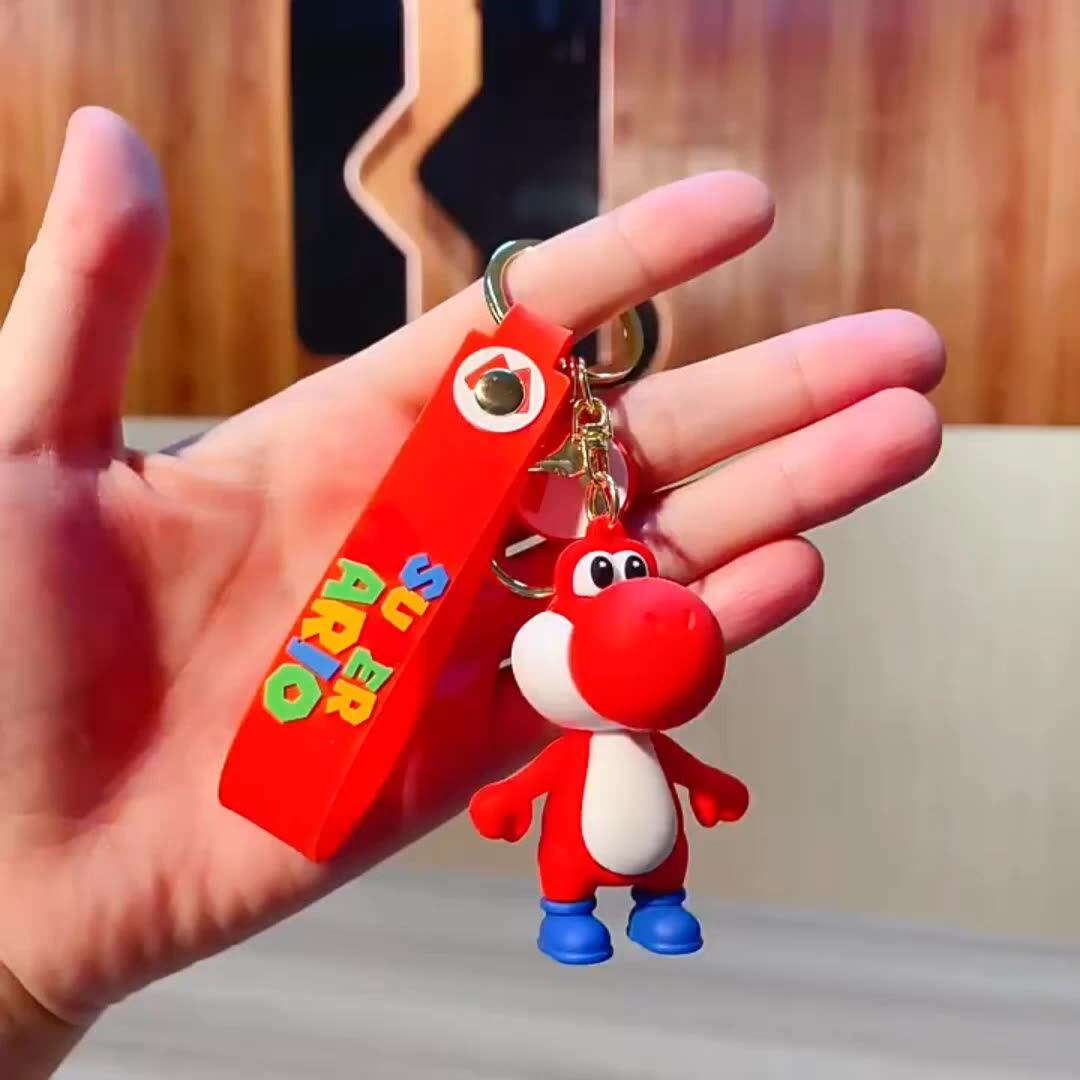 Lovely Cartoon Mario Yoshi Keychain 3d Doll Backpack Decoration Car Key ...