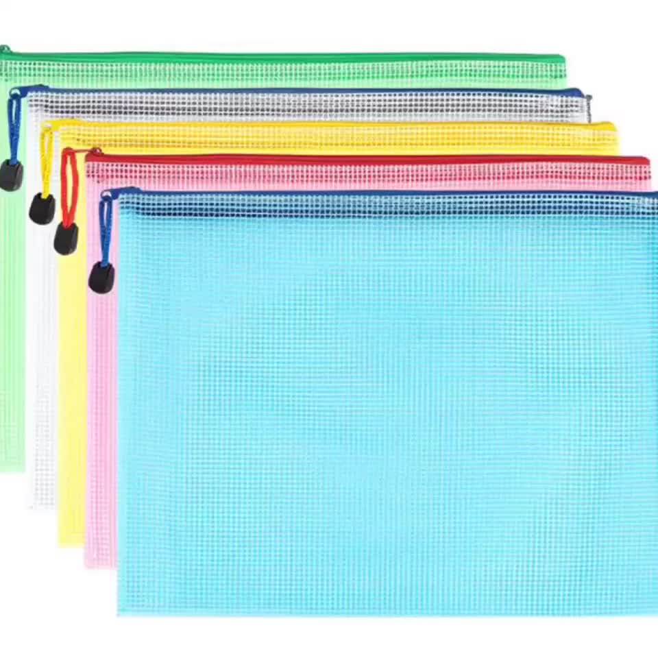 Plastic Document Bag Grid Transparent Pvc Zipper Stationery Pouch ...