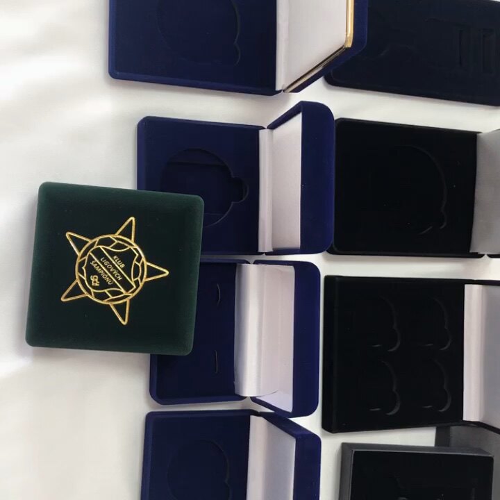 Free Sample Blue Velvet Coin Packing Box Championship Gold Medal Custom ...