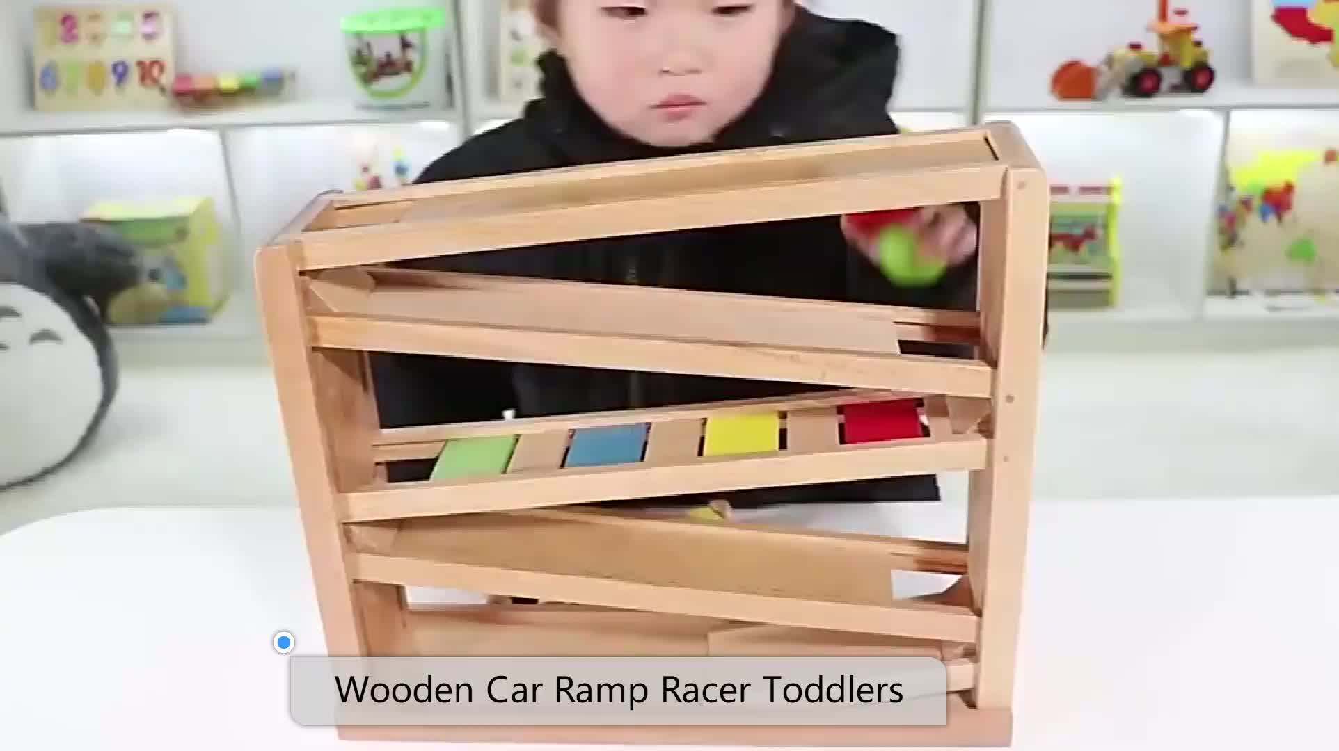 Wooden Car Ramp Racer Toddlers Race Track Toy Ball Track With 3 Wooden ...