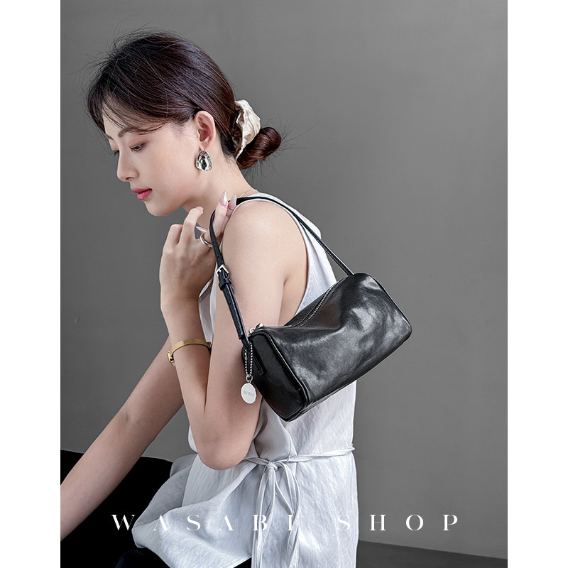 VibeRing高階極簡枕頭包2025新頭層牛皮日常上班手拎包單肩斜挎包