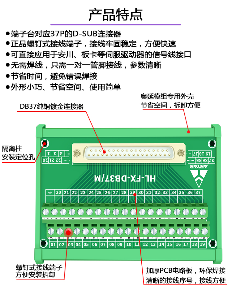 研华 凌华ADAM-3937 DB37孔端子板 37芯公母可选中继端子台采集卡-阿里巴巴