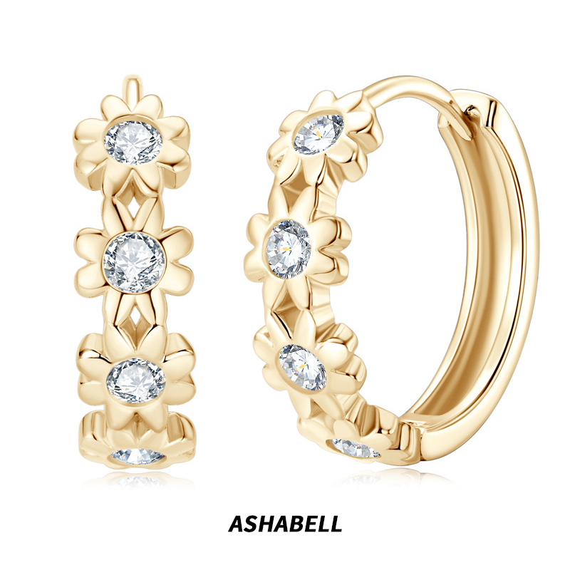 Ashabell莫桑石925纯银镀18k金雏菊花朵耳环女高级感轻奢耳圈耳饰-Taobao