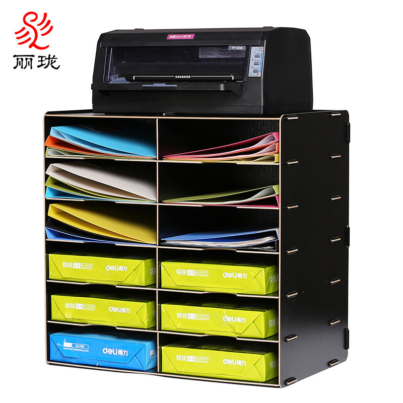 Wooden large A4 file rack creative multi-level information shelf folder ...
