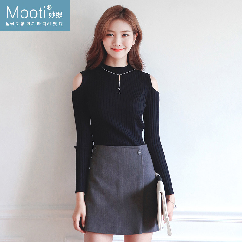 Купить Трикотаж mooti/妙缇2016秋冬新款韩版性感露肩套头针织高领毛衣打底衫女潮 mt6086 в интернет ...