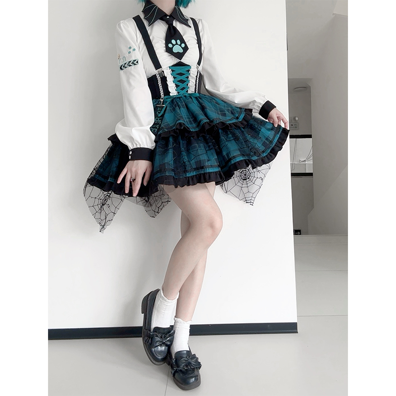 【Dear dolls】熊之原创Lolita鲜葱摇滚Y2K格子衬衫+束腰背带裙：复古潮流碰撞，穿出你的摇滚范儿！-lolita洛丽塔连衣裙-淘宝好物网