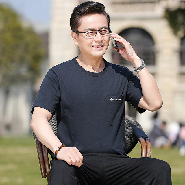 Men's round neck pure cotton short -sleeved T -shirt small in the ...