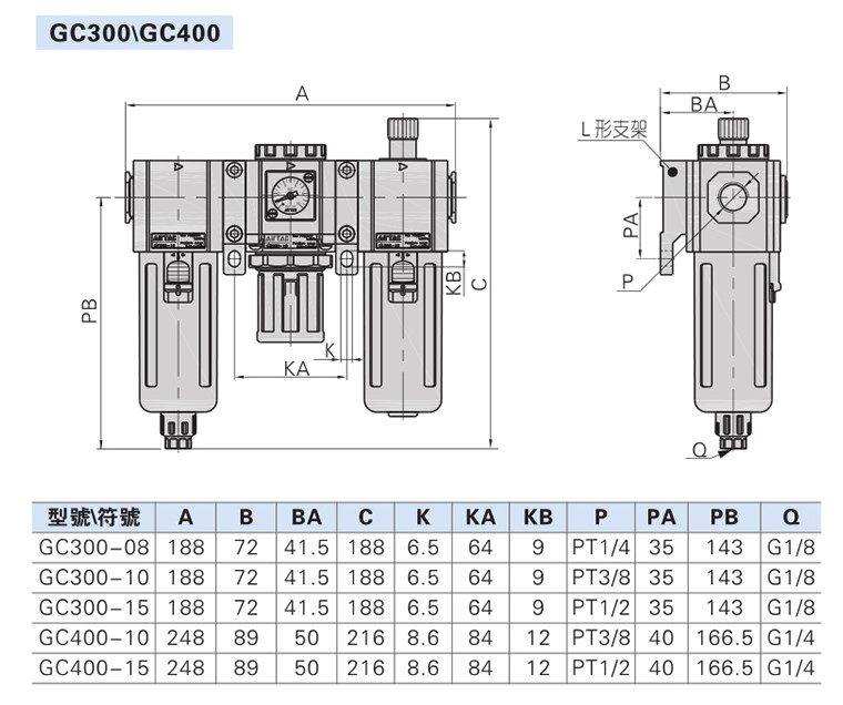 原装亚德客AIRTAC GC400-10 GC400-15 GC40015F1 三联件-阿里巴巴