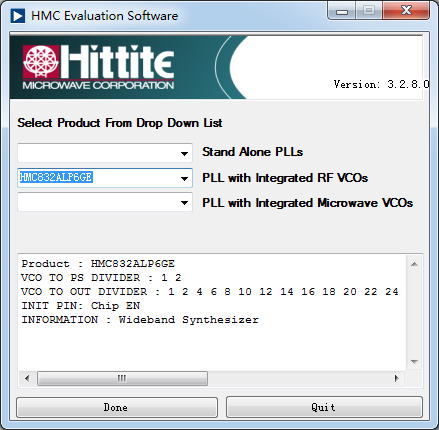 HMC830 HMC PLL programmer Hittite official software configuration USB Interface