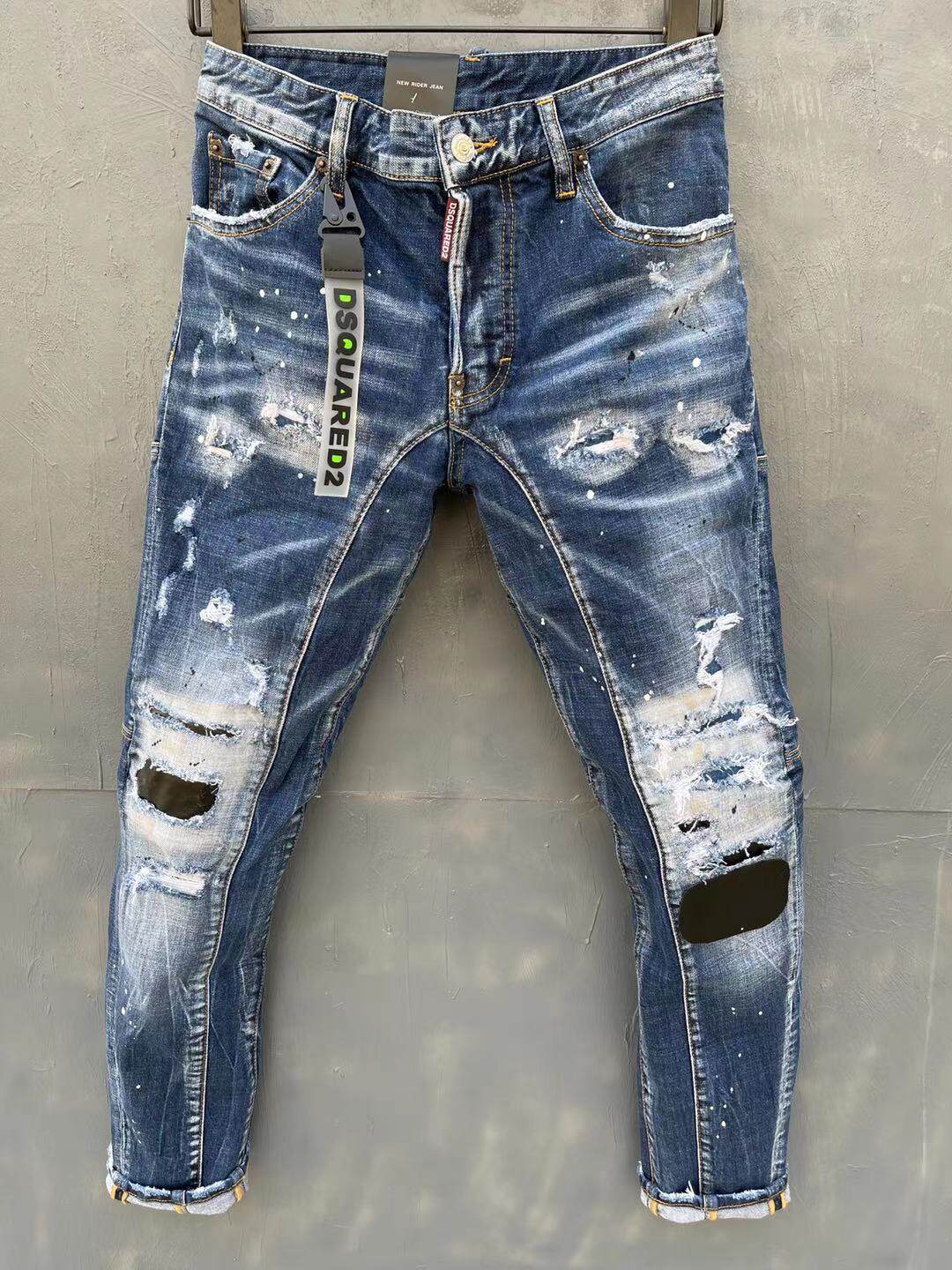 2021 spring new D2 men's jeans fashion stitching three-dimensional cut ...