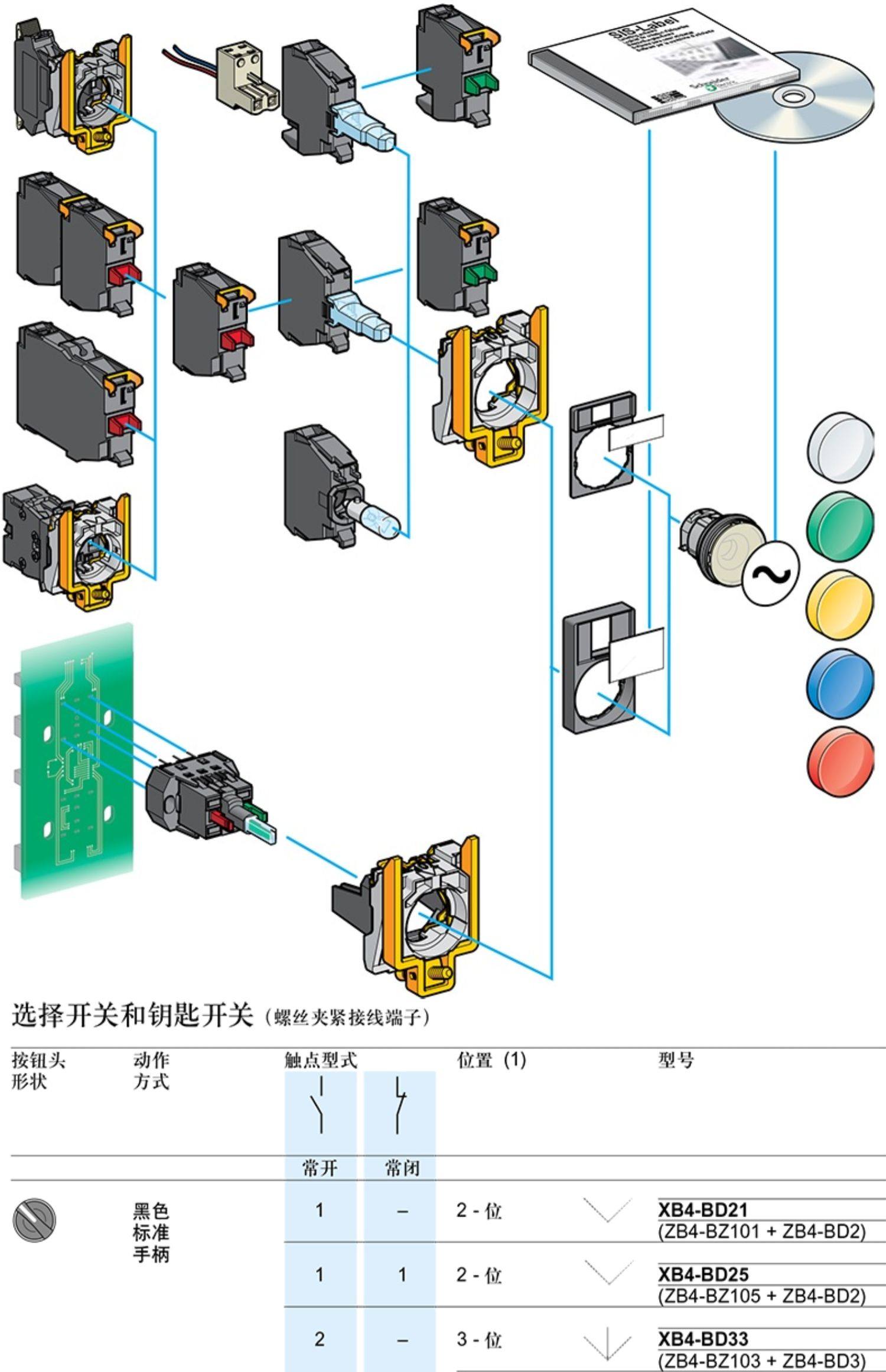 原装进口施耐德XB4二位三档选择按钮开关BD21长短柄BJ33 钥匙BG25-阿里巴巴