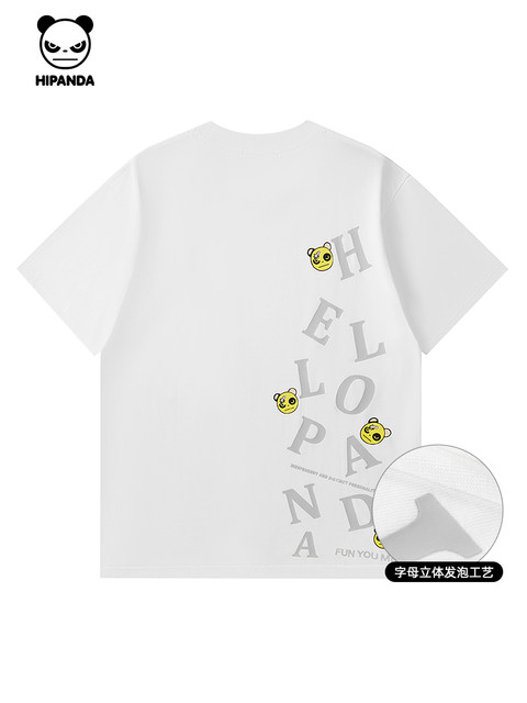 Hipanda Hello Panda Embroidery Crafts Personalized T-shirt 2025 Summer New Couple American Loose ...