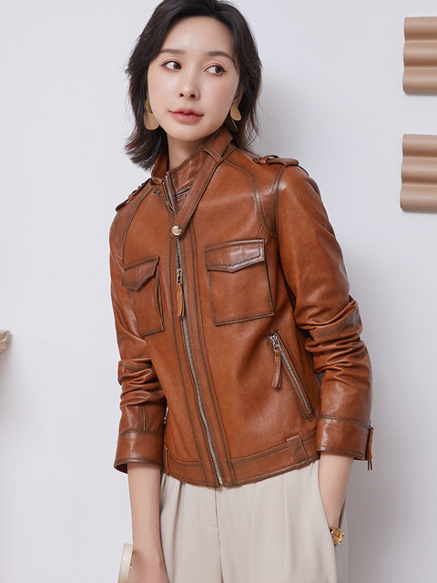 Haining sheepskin leather small leather jacket for women short ...