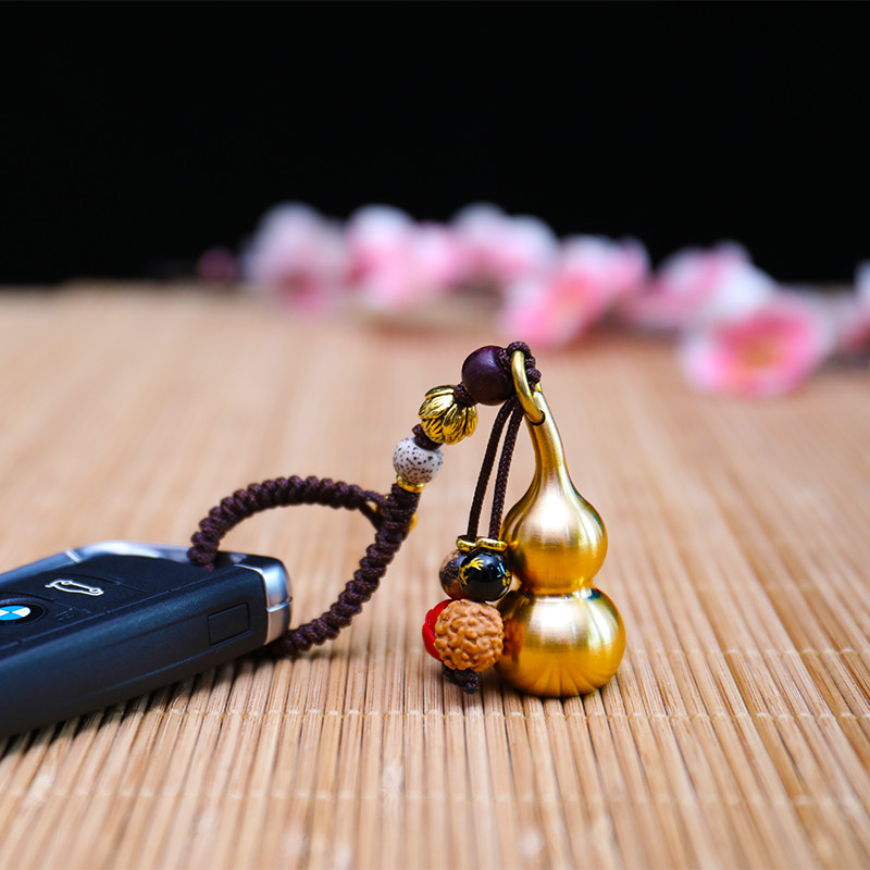 Rosewood small gourd male and female car keychain copper gourd pendant ...