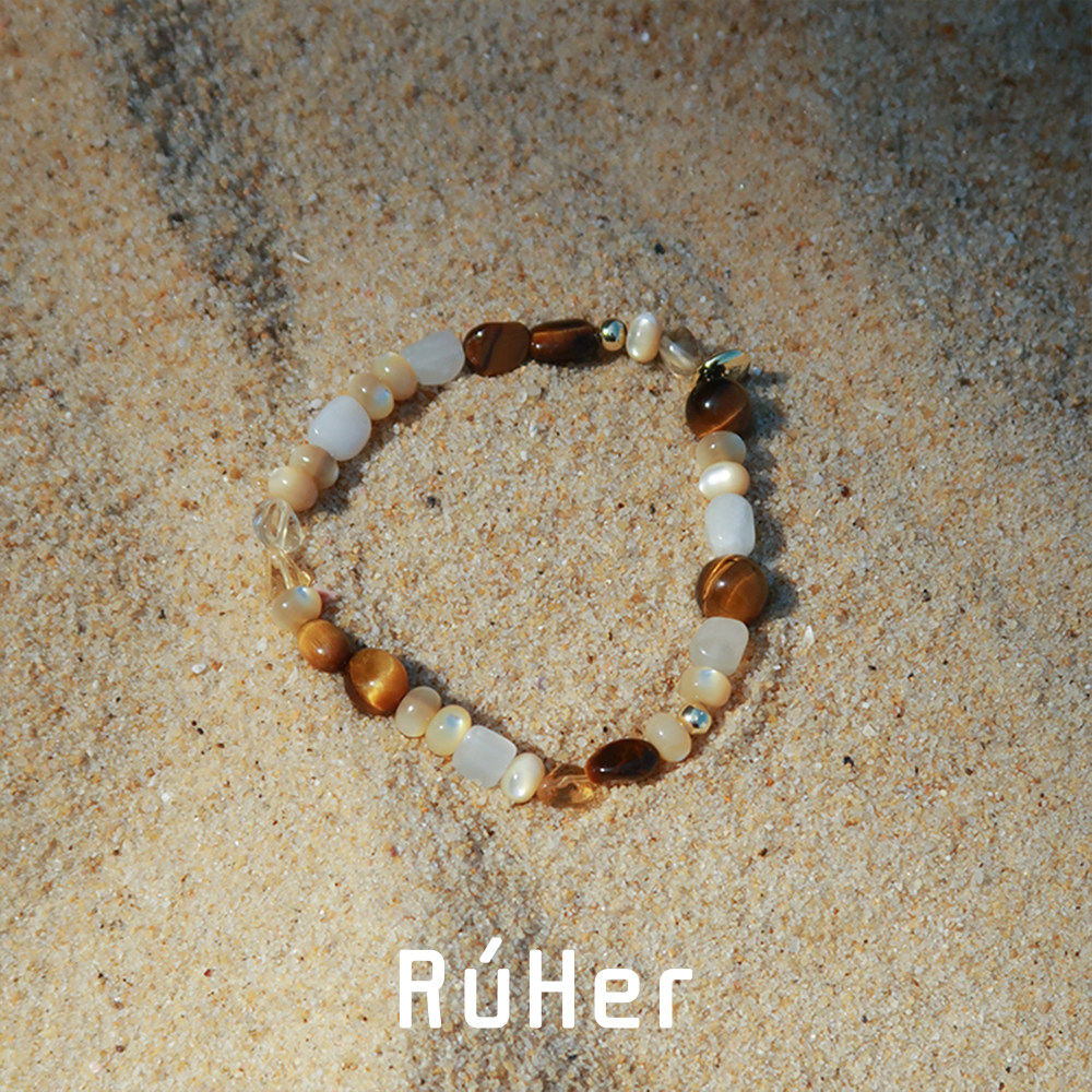 Ruher 美拉德天然石小众设计手工水晶虎眼石串珠细手链手串