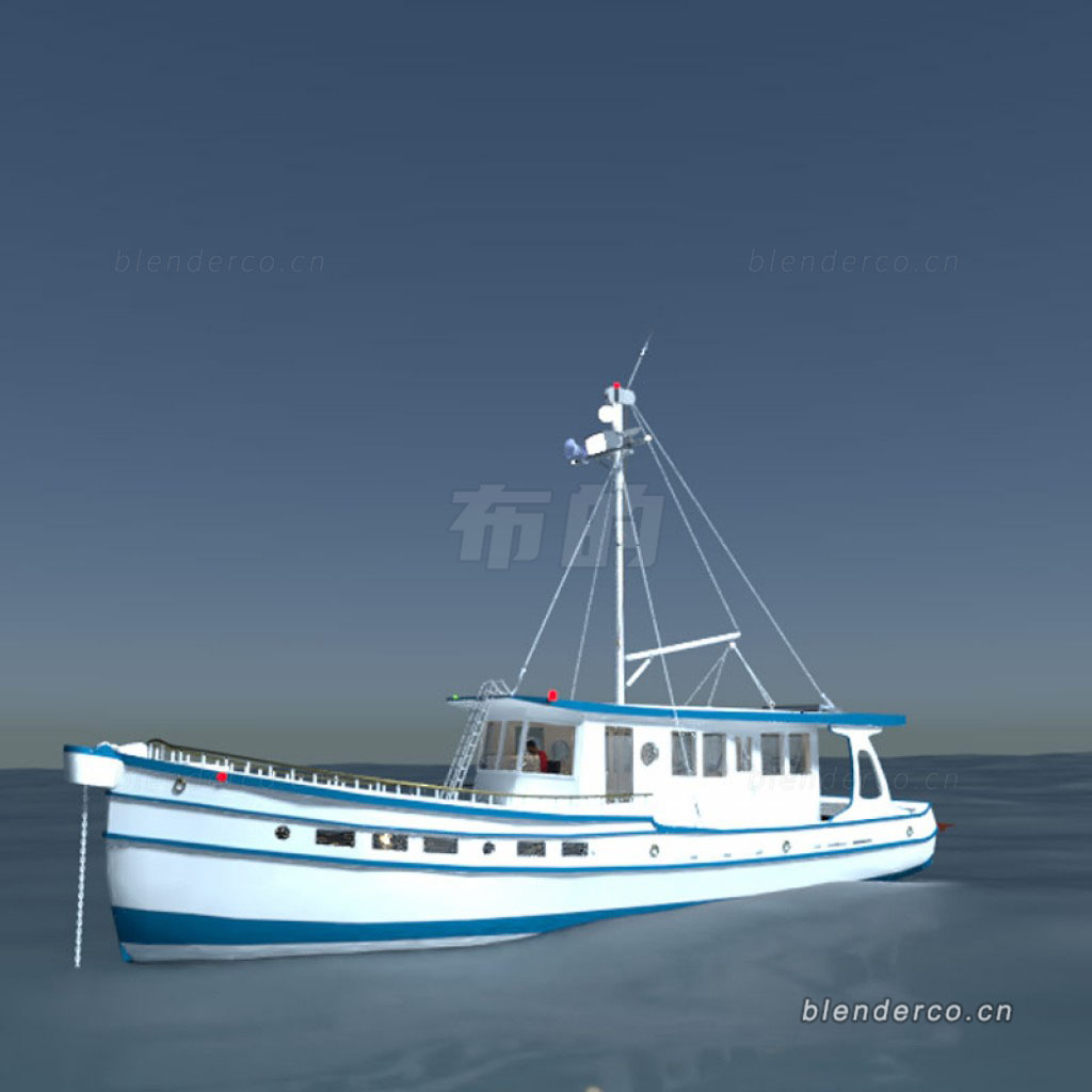Blender鱼船模型 群友分享 具体作者不清楚了,知道的留言感谢! Blender布的