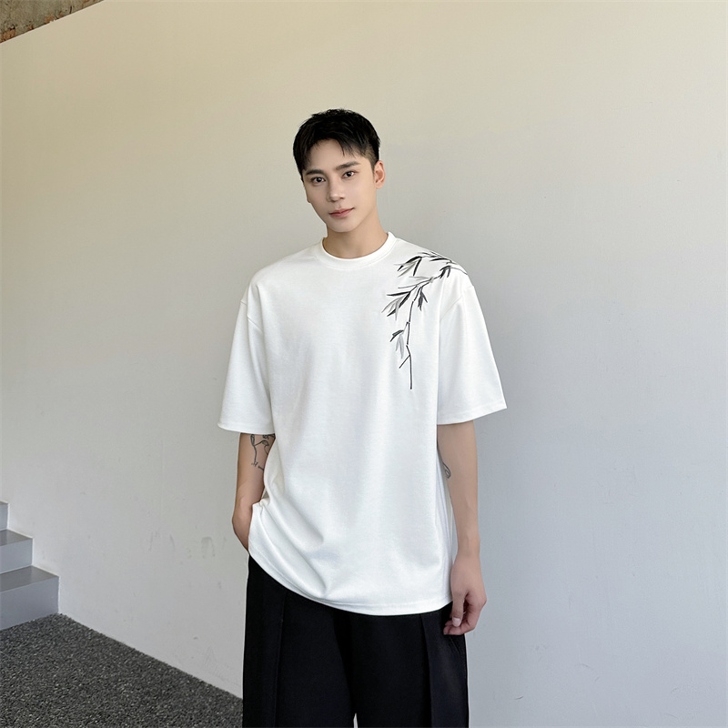 夏季國風刺繡350克重磅短袖T恤男潮流ins寬鬆中式冰絲半袖高級感-Taobao