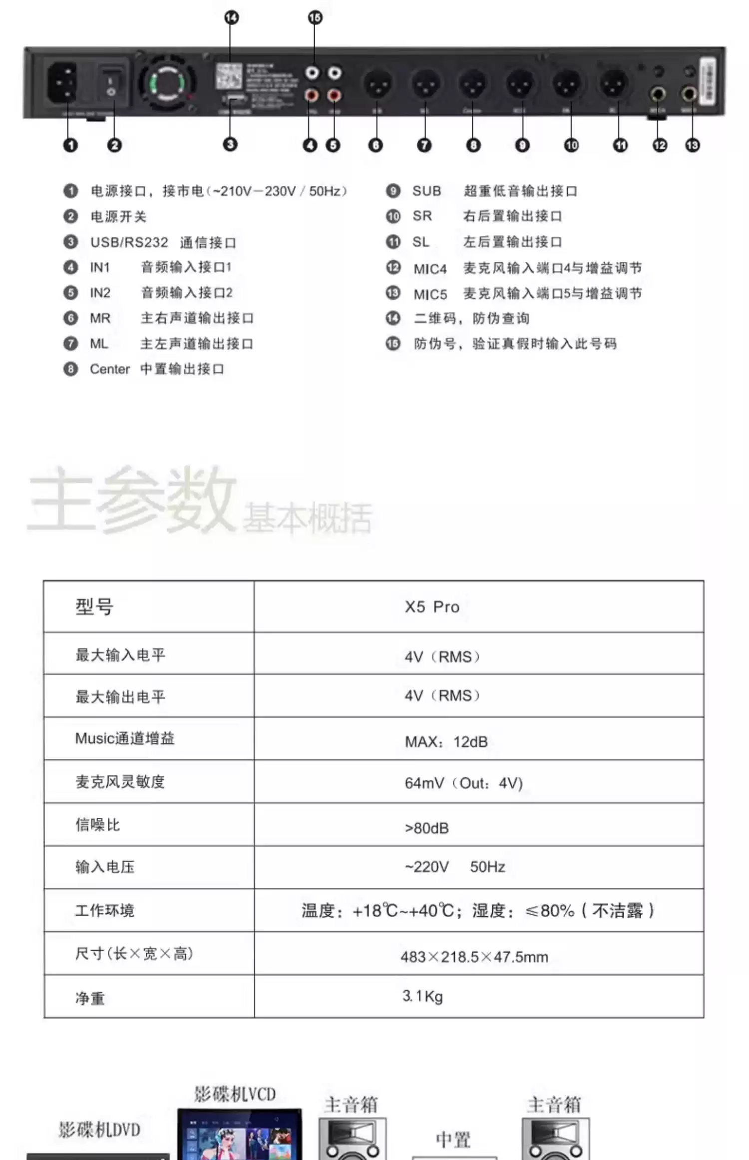 Vinal韵乐X5 PRO前级效果器KTV防啸叫处理器混响器DSP反馈抑制器