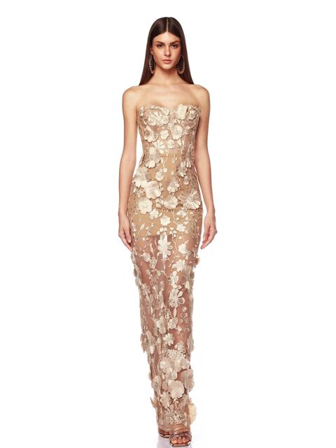 summer rose high-end flower strapless dress French light luxury waist ...