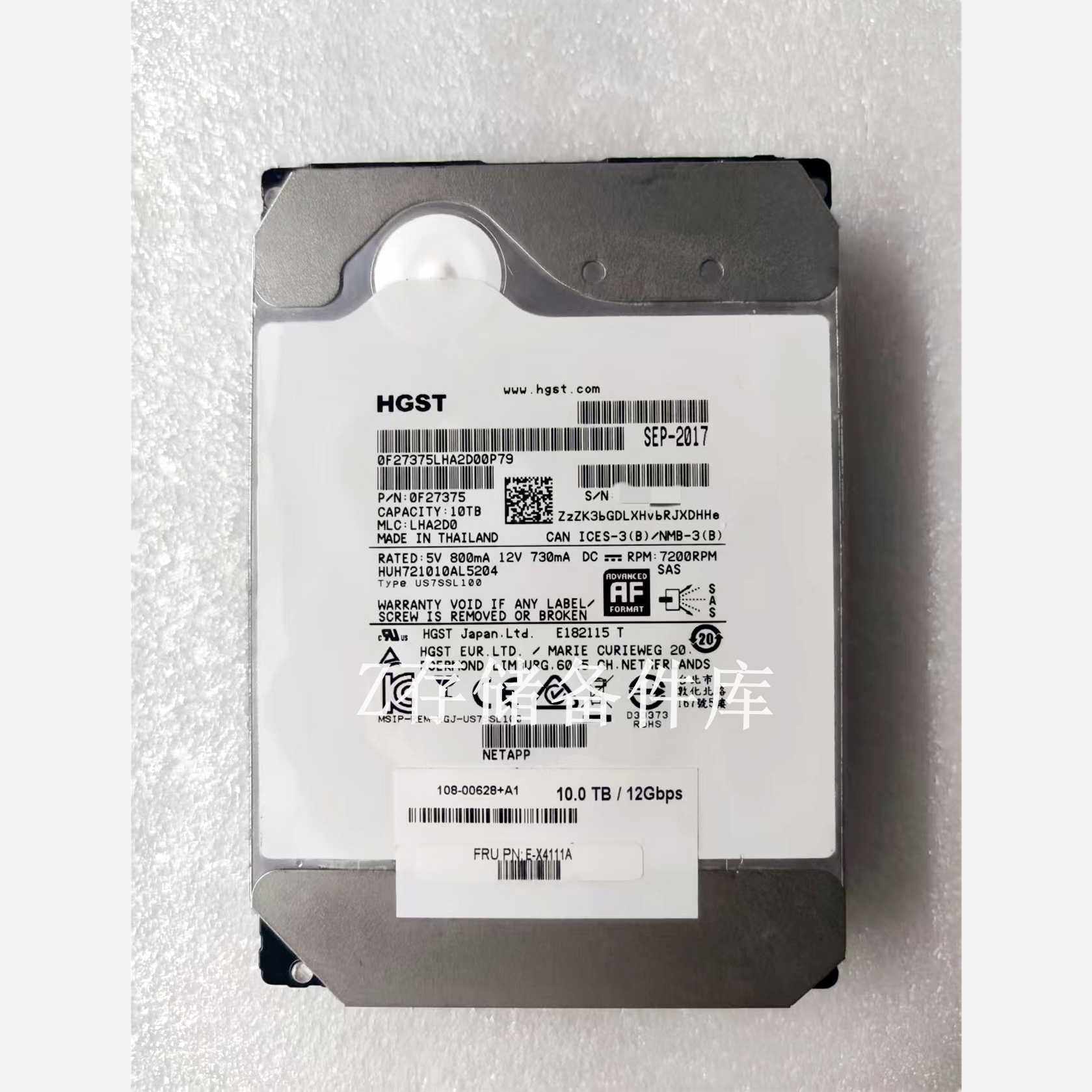 E-X4111A NetApp DS460C 10TB 7.2K 3.5 SAS硬碟 108-00628