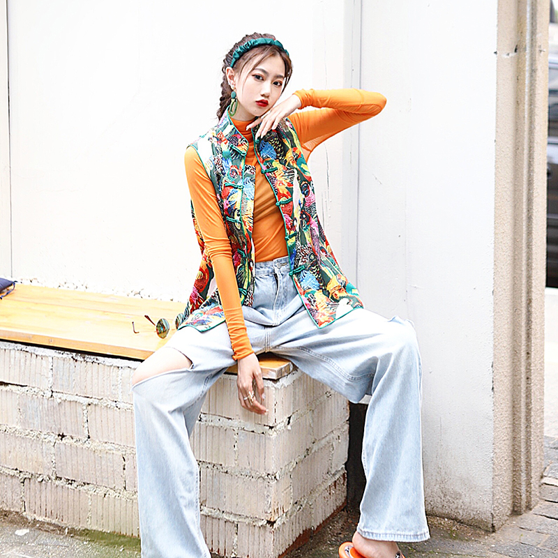 复古盘扣上衣马甲2021加棉秋女新改良年轻款唐装中国风原创大码潮-Taobao