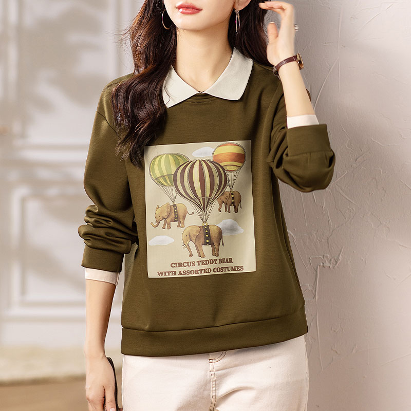 减龄卡通印花卫衣女春季2024大码胖mm设计感小众假两件时尚上衣潮-Taobao