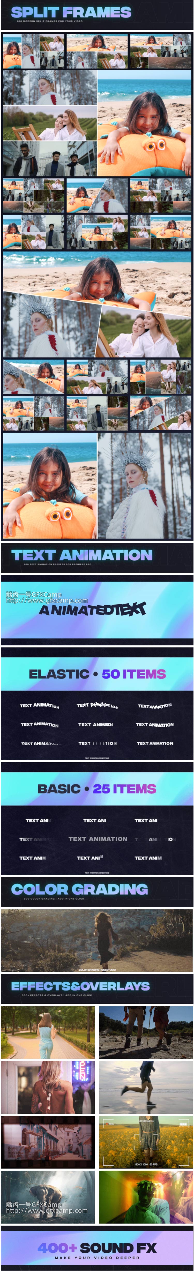 AE+Premiere/PR脚本-4000组无缝视频转场文字标题排版字幕条动画调色特效预设V3 BASE破解版 | 龋齿一号GFXCamp