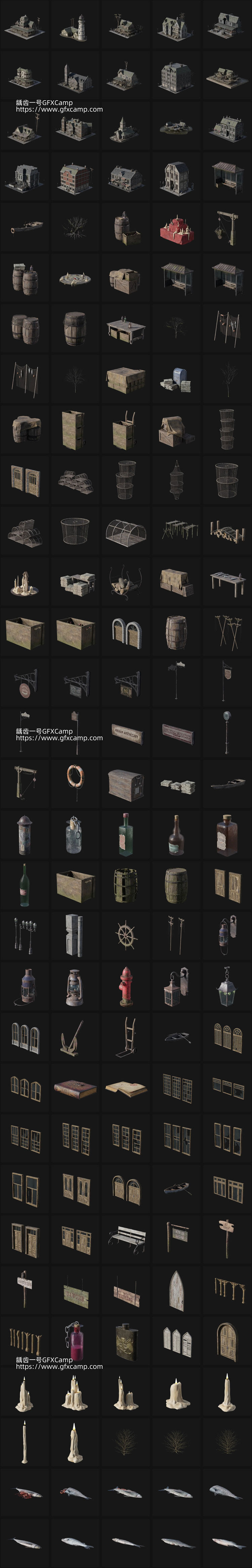 惊悚阴森恐怖小镇楼房木屋3D模型资产 Lovecraft C4D/FBX/OBJ/Blender/3DS MAX/Maya/Houdini/Unity/UE格式 – 龋齿一号GFXCamp