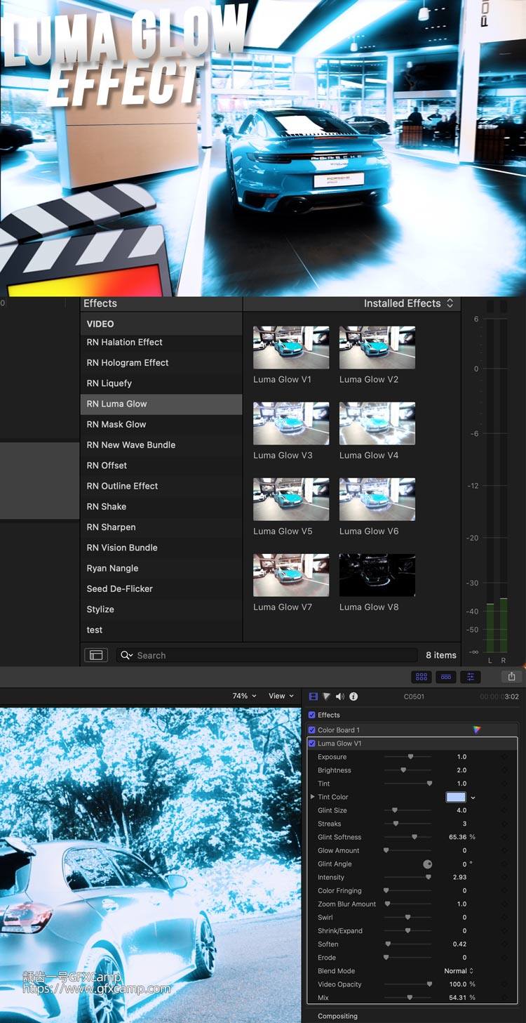 FCPX插件-视频亮度发光辉光特效预设 | 龋齿一号GFXCamp