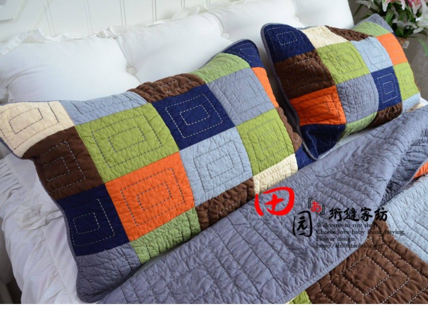 6B76外单拼布米粒绣美式衍缝被榻榻米床盖三件套绗缝被纯棉空调被-阿里巴巴