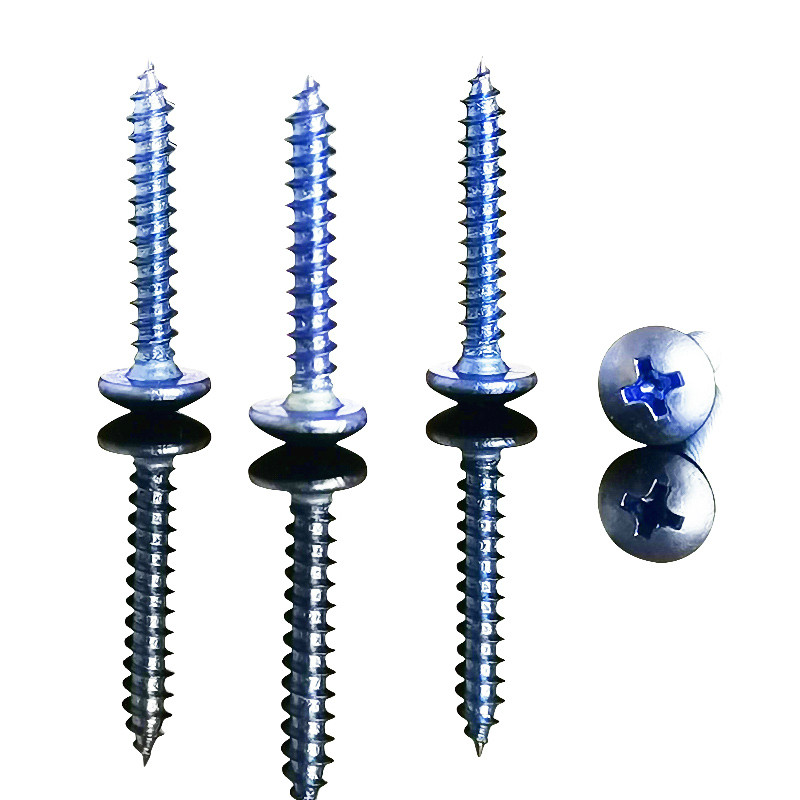 [USD 7.76] Large Flat Head Self-tapping Screws M4 Blue White Zinc Cross ...