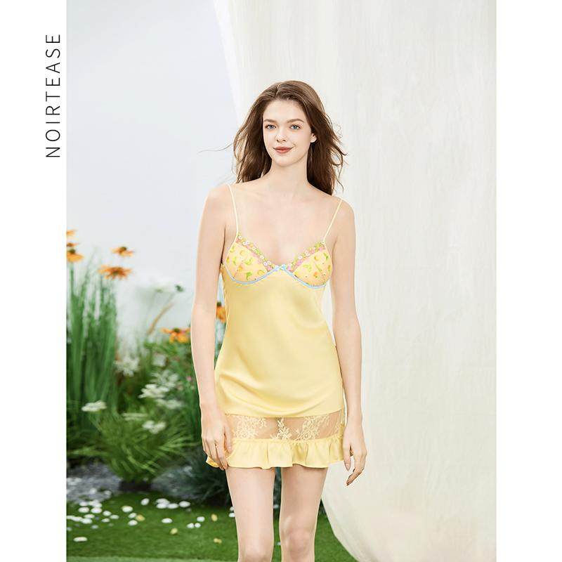 NT2025新款夏季薄款絲質睡裙女士性感蕾絲微透吊帶修身顯瘦家居服-Taobao