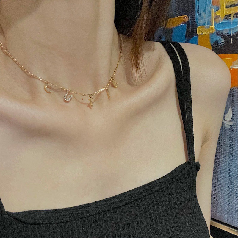 欧美INS同款个性diy定制名字英文字母时尚高级感酷18k镀金项链女-Taobao