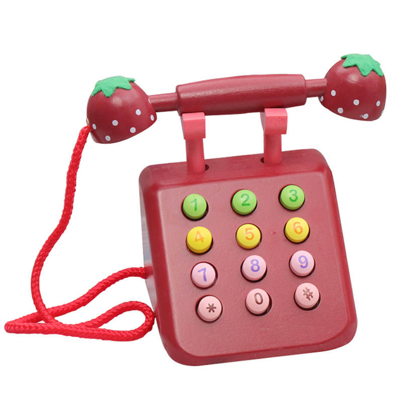 [USD 20.76] Children's toys red pink simulation telephone wooden home ...