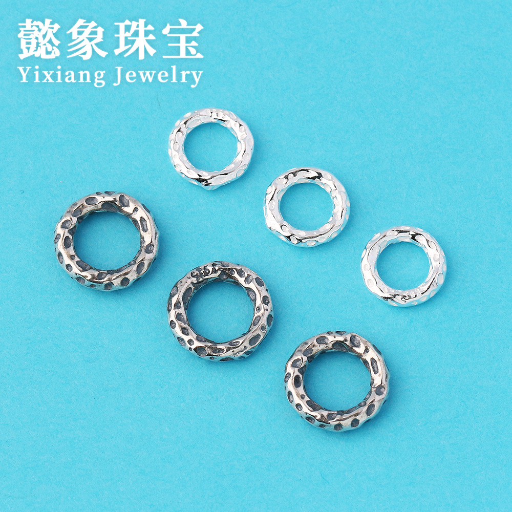S925纯银锤纹圈银环跑环隔珠隔圈手工diy饰品串珠材料配件配饰-Taobao