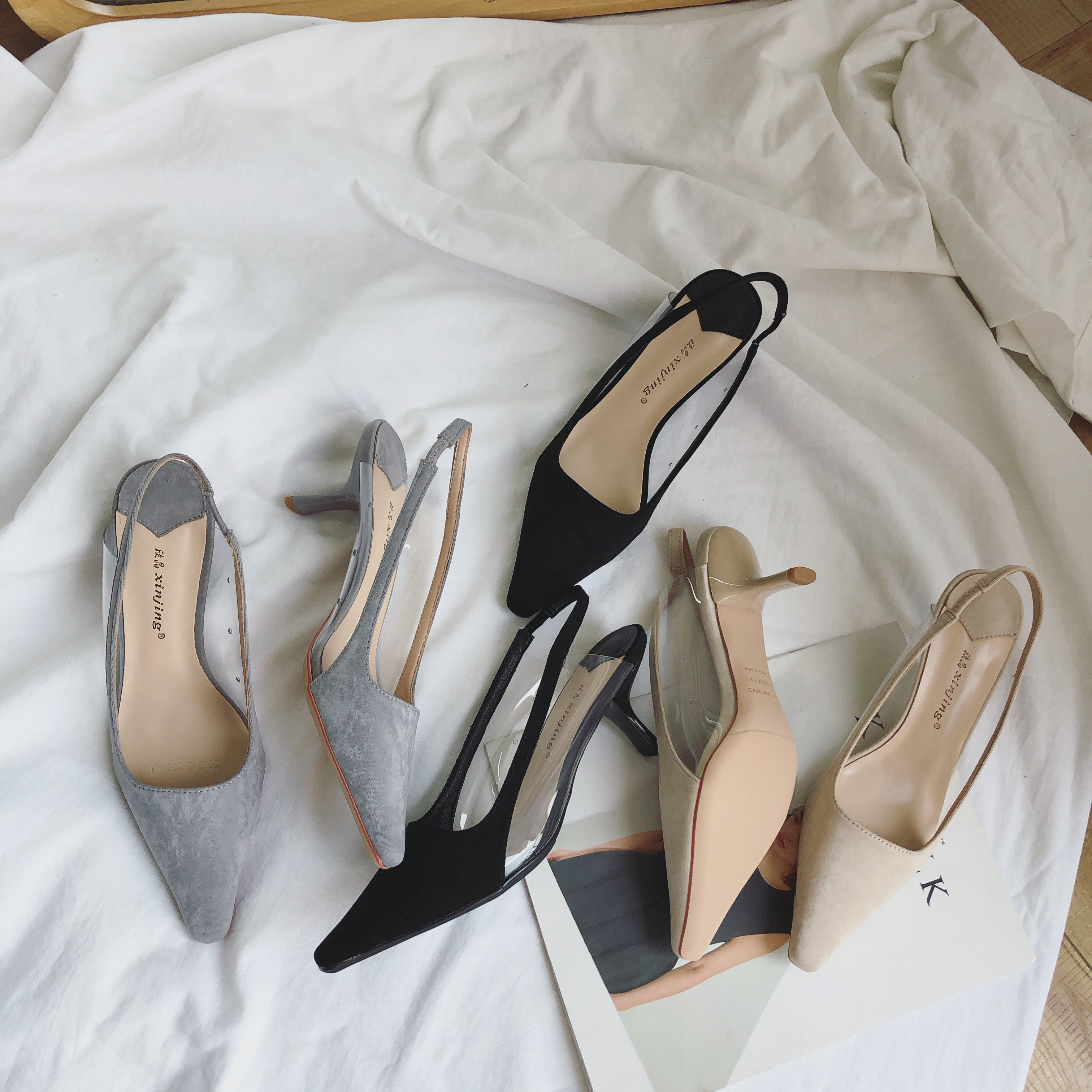 Spring 2020 new pointed pointed back thick high heels female ...