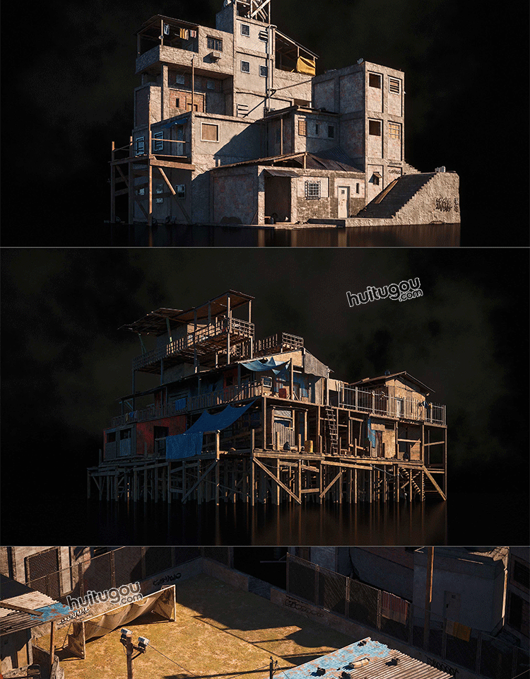 破旧街区C4D平民窟建筑模块棚户区3D模型素材Kitbash3D-Favelas - KitBash3D模型 - 绘图狗-设计灵感素材集散地